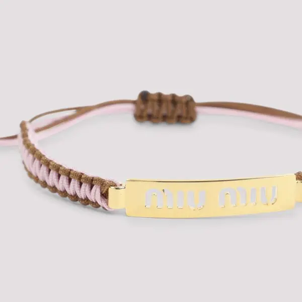Miu Miu Woven Cord Bracelet With Logo Plaque