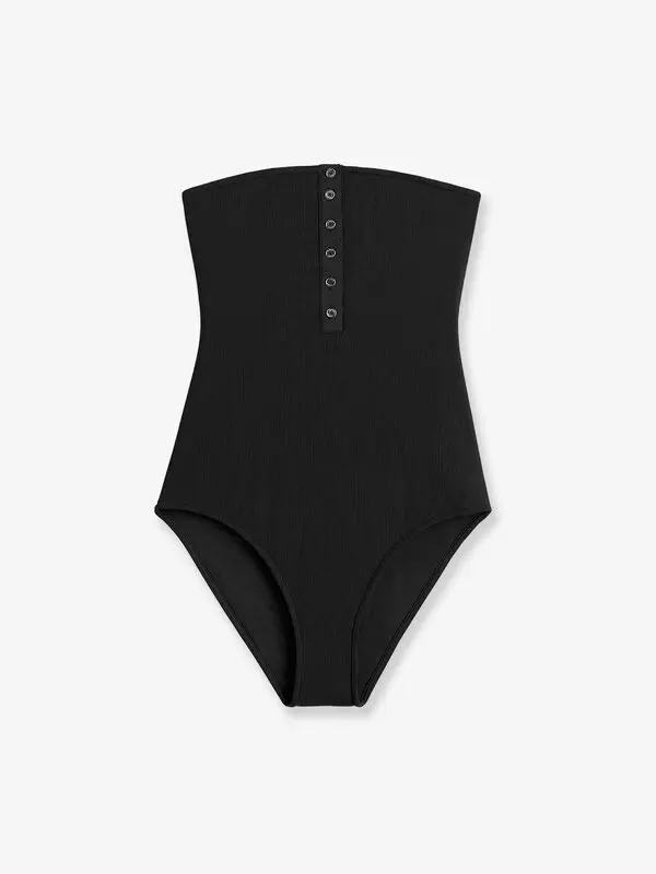 TOTEME Ribbed Knit Strapless One-piece Swimsuit - Black