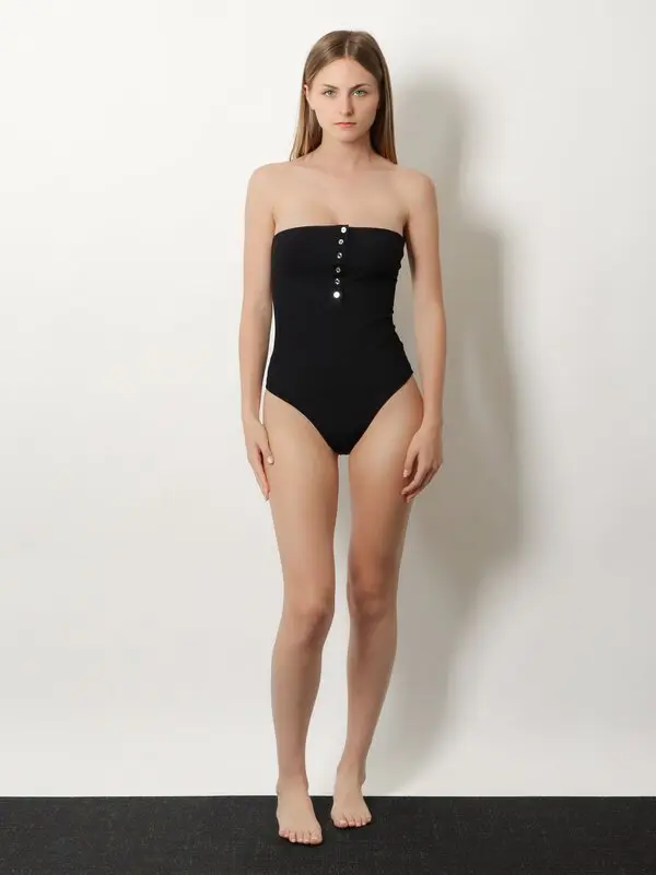 TOTEME Ribbed Knit Strapless One-piece Swimsuit - Black