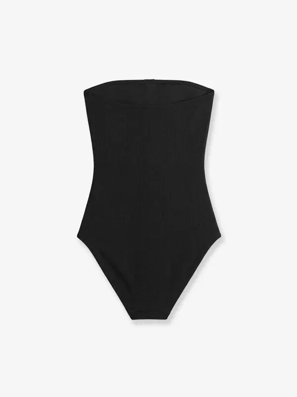 TOTEME Ribbed Knit Strapless One-piece Swimsuit - Black