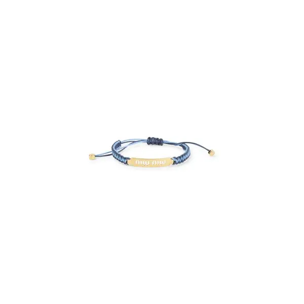 Miu Miu Cord Bracelet With Gold-toned Logo Plaque - Blue