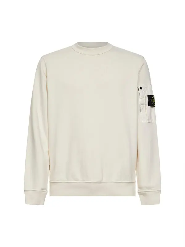 Stone Island Ivory Cotton Sweatshirt With Ripstop Cotton Pocket - Multicolor