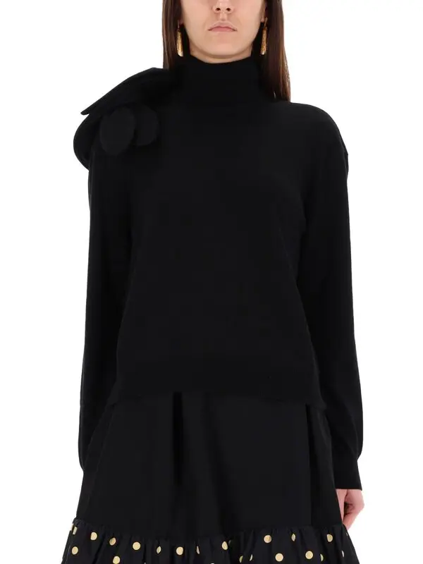 Moschino Virgin Wool High Neck Top With Flower Detail - Black