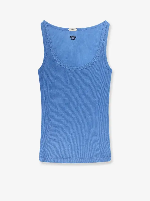 Versace Wool Tank Top With Logo Detail - Blue