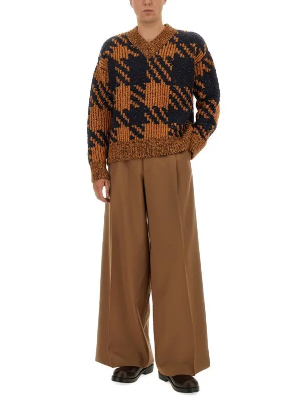 Dries Van Noten Wool Jersey Houndstooth Pullover