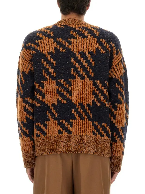 Dries Van Noten Wool Jersey Houndstooth Pullover