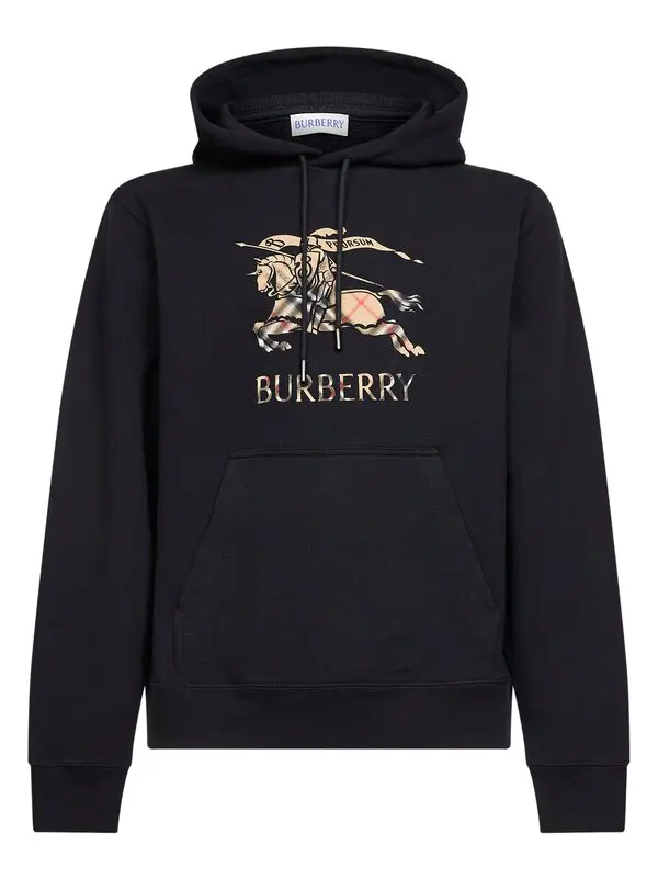 Burberry Black Cotton Hoodie With Equestrian Knight Design - Multicolor
