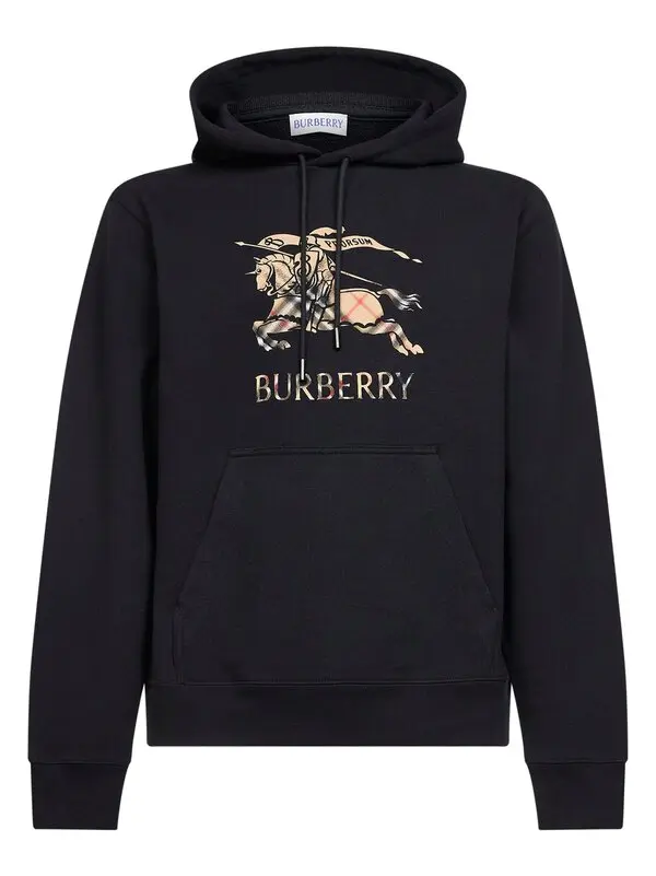 Burberry Black Cotton Hoodie With Equestrian Knight Design - Multicolor