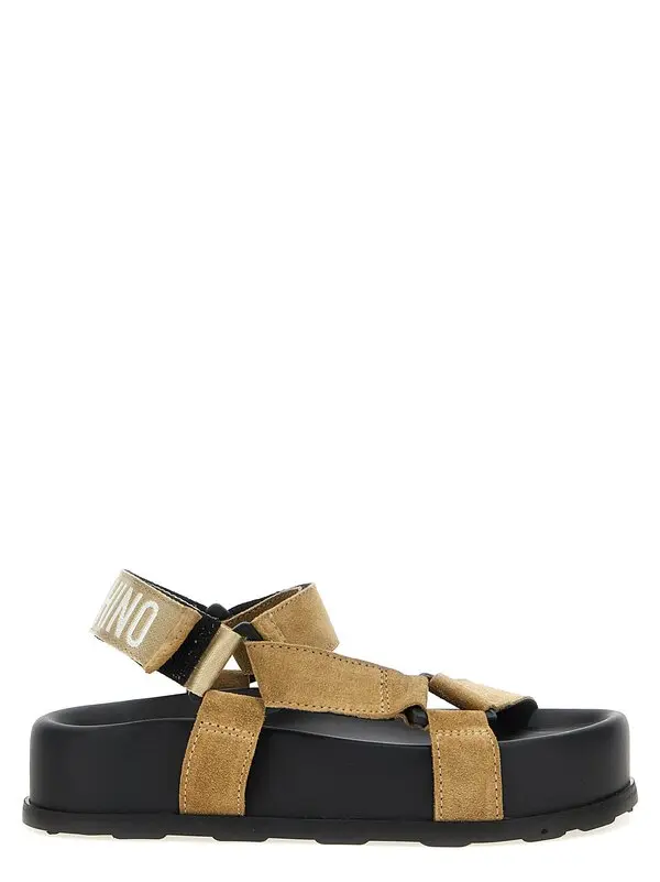 Moschino Suede Platform Sandals With Adjustable Logo Strap