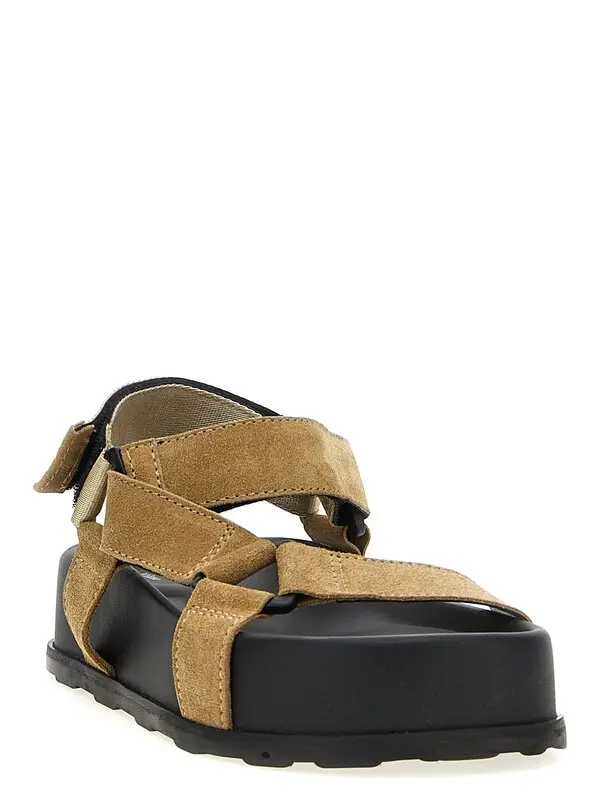 Moschino Suede Platform Sandals With Adjustable Logo Strap