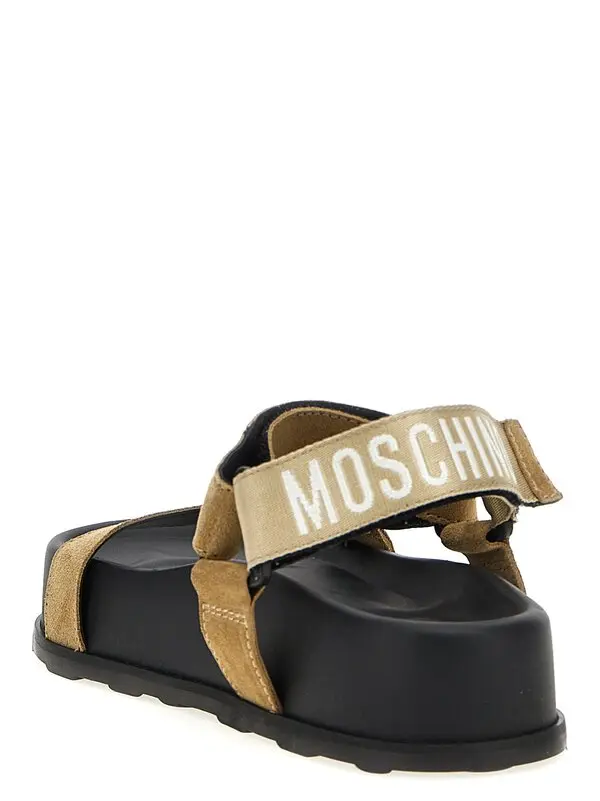 Moschino Suede Platform Sandals With Adjustable Logo Strap