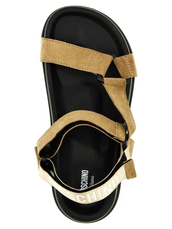 Moschino Suede Platform Sandals With Adjustable Logo Strap