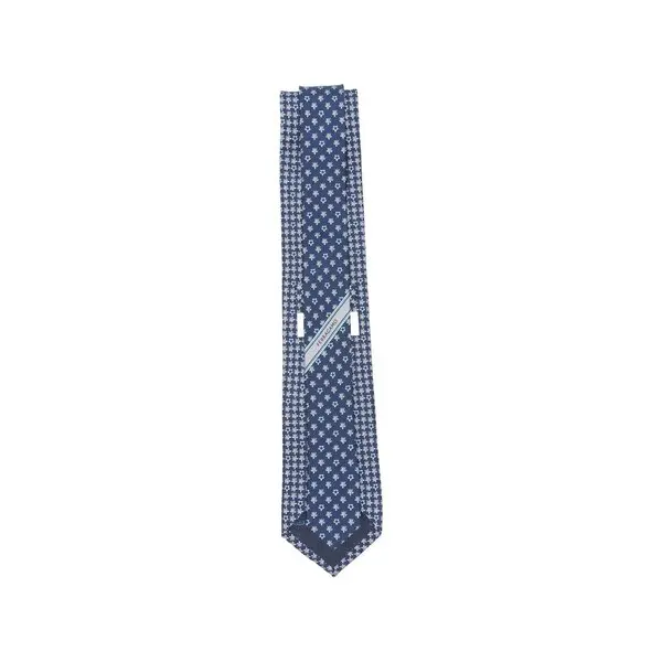 FERRAGAMO Silk Neck Tie With Gancini Print - Blue