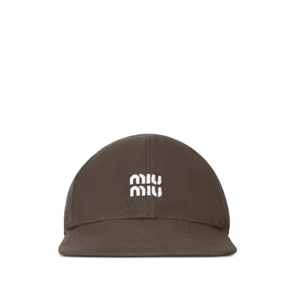 Miu Miu Cotton Twill Baseball Cap With Embroidered Logo - Brown