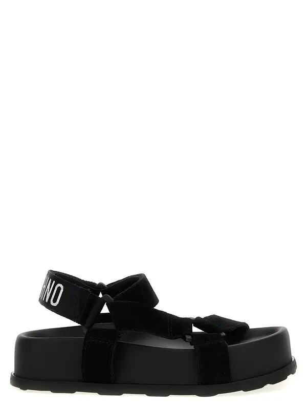 Moschino Suede Platform Sandals With Adjustable Logo Strap