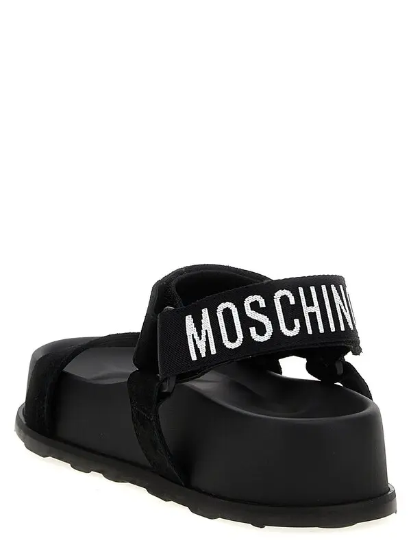 Moschino Suede Platform Sandals With Adjustable Logo Strap