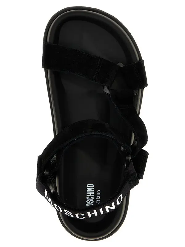 Moschino Suede Platform Sandals With Adjustable Logo Strap