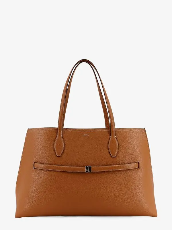 TOTEME Leather Shoulder Bag With Lettering Logo - Tan
