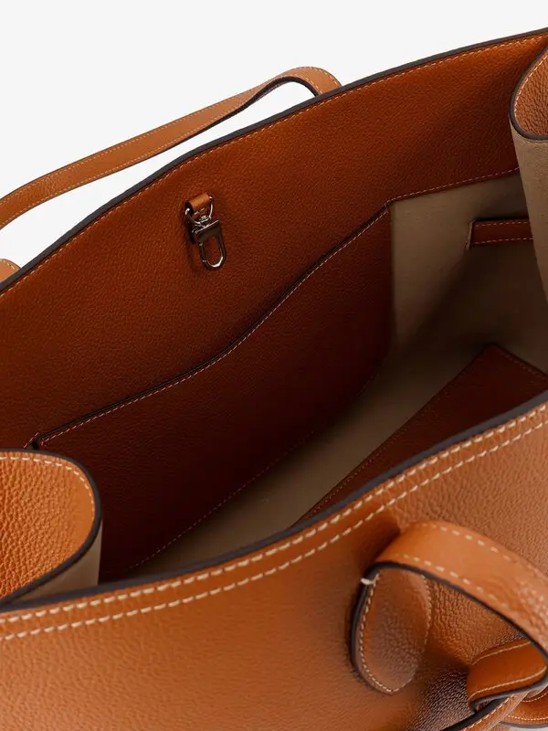 TOTEME Leather Shoulder Bag With Lettering Logo - Tan