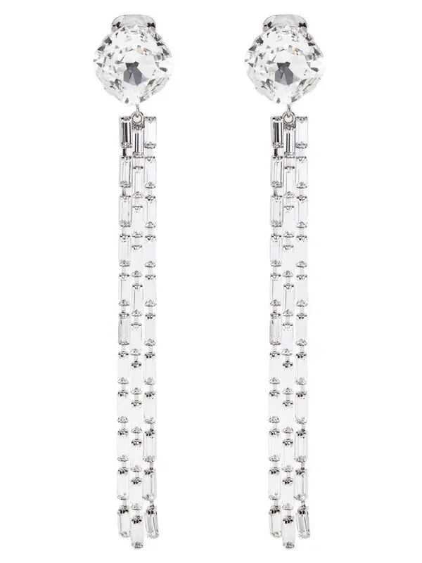 Alessandra Rich Crystal Tasseled Drop Earrings - Silver