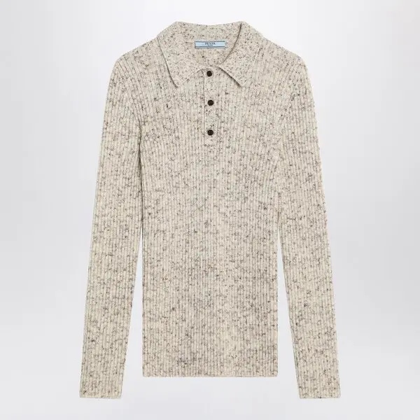 Prada Long Sleeve Ribbed Wool Blend Polo - Brown