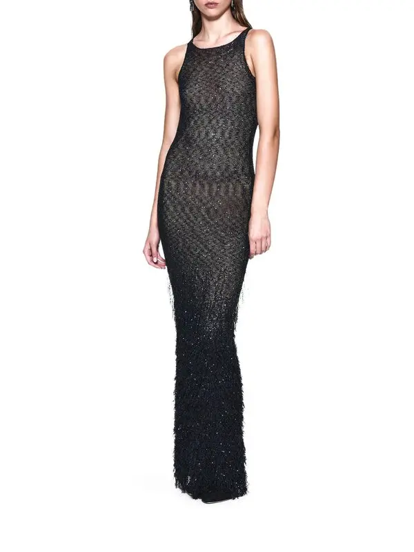 Giorgio Armani Long Sequined Knit Dress With Fringe