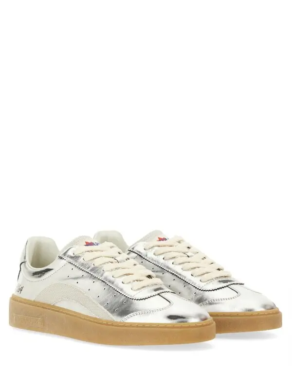 Dsquared2 Metallic Leather Lace-up Sneakers - Silver