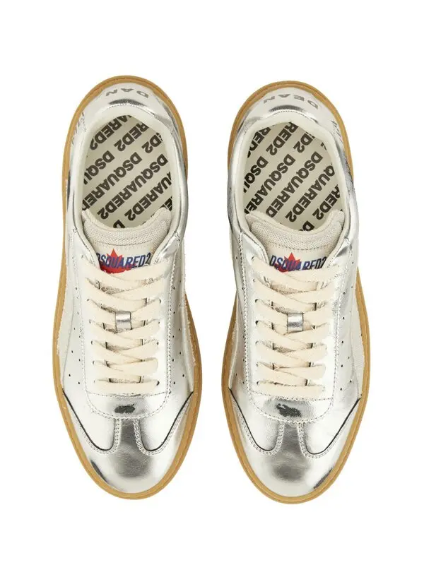Dsquared2 Metallic Leather Lace-up Sneakers - Silver