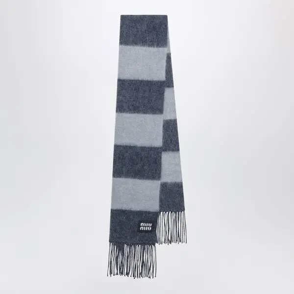 Miu Miu Striped Scarf In Mohair Blend - Blue