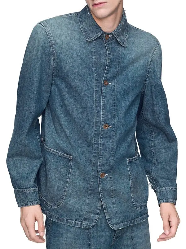 MAISON MARGIELA Denim Caban Jacket With Distressed Details - Multicolor