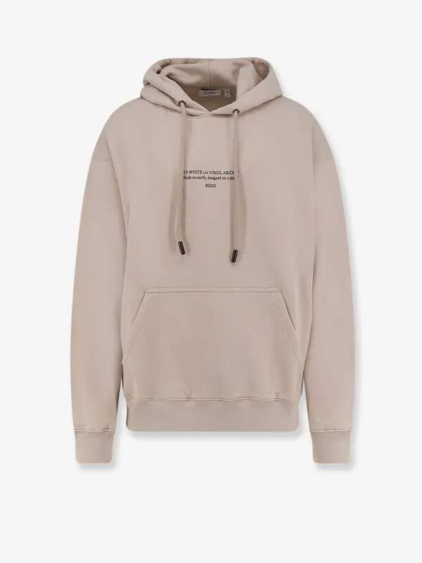 Off-White Cotton Hoodie With Frontal Logo Print - Multicolor