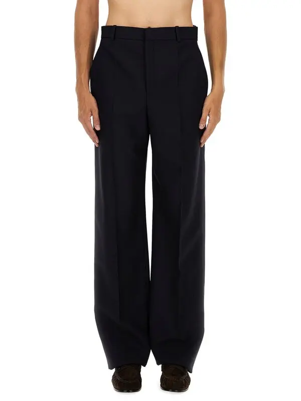 Saint Laurent High Waisted Wool Tailored Trousers - Blue