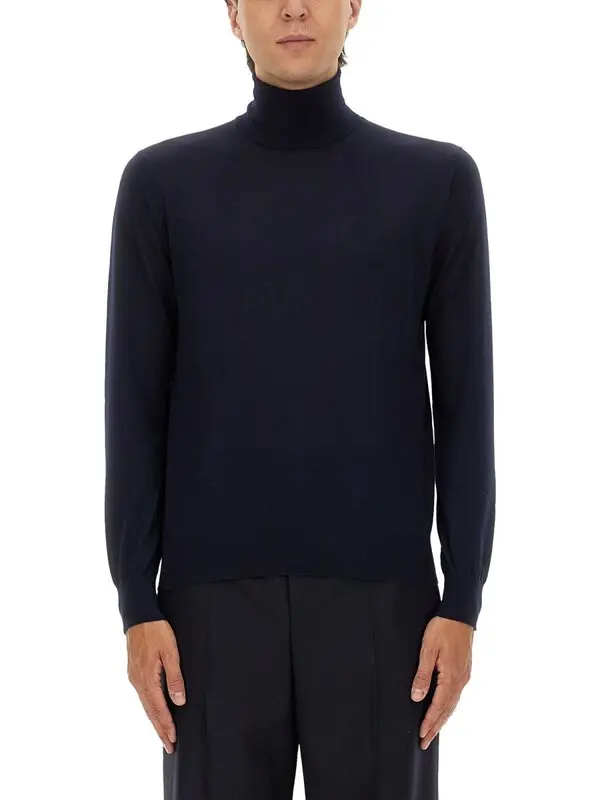 Saint Laurent Turtleneck Pullover" Fine Knit Cashmere, Wool, And Silk Blend - Blue