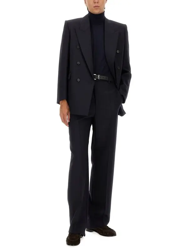 Saint Laurent Turtleneck Pullover" Fine Knit Cashmere, Wool, And Silk Blend - Blue