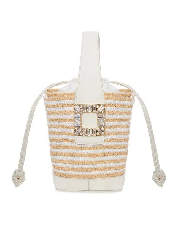 ROGER VIVIER Striped Raffia Bucket Bag With Jewel Buckle - Multicolor