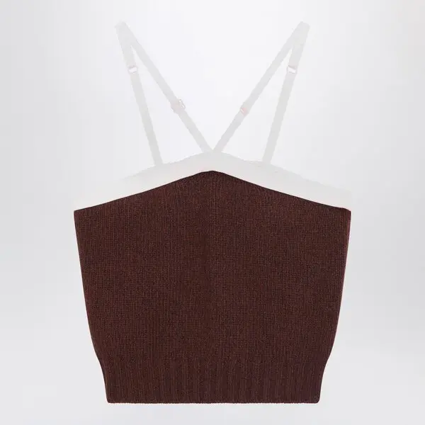 Prada Wool And Cashmere Knit Top With Logo Detail - Brown