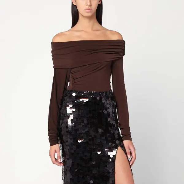 Andamane Off-the-shoulder Jersey Top - Brown