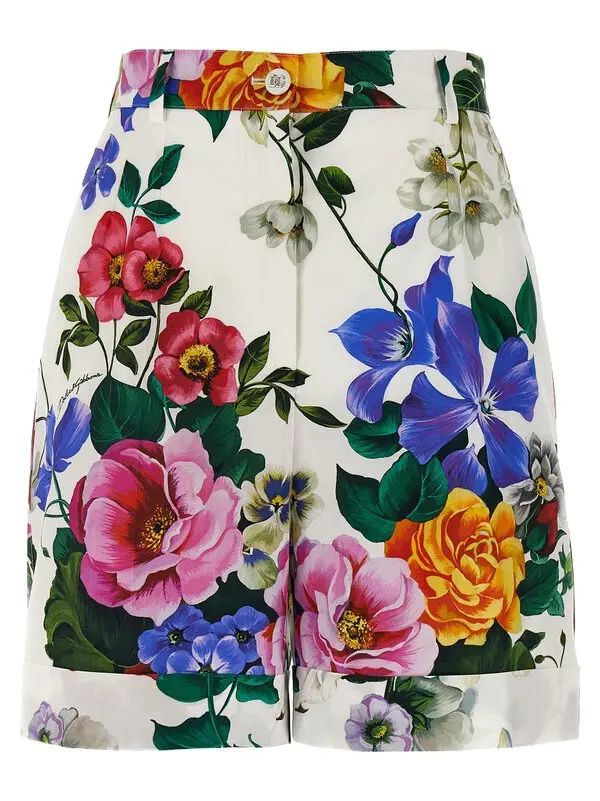 Dolce & Gabbana Bouquet' Print Cotton Bermuda Shorts - Multicolor