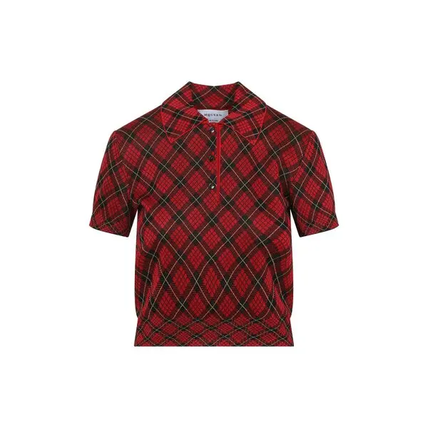Alexander McQueen Microcheck Viscose Polo - Red