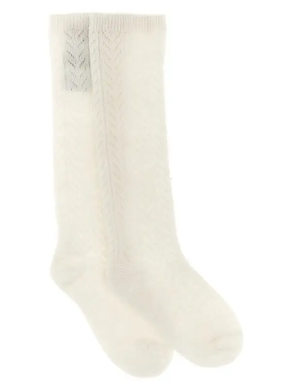 Valentino Garavani Openwork Wool And Mohair Blend Knee-high Socks - White