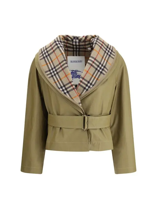 Burberry Cropped Cotton Jacket With Check Quilting