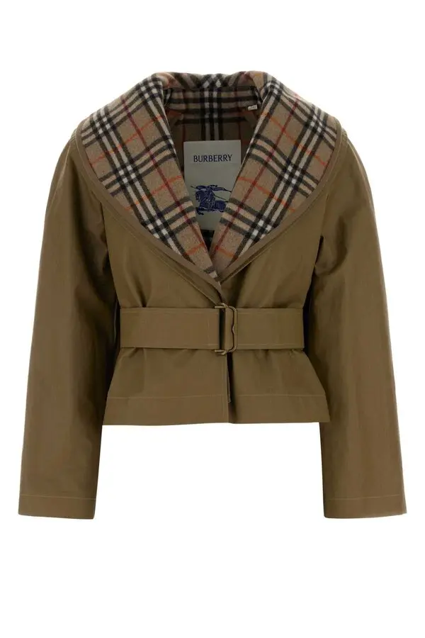 Burberry Cropped Cotton Jacket With Check Quilting - Green