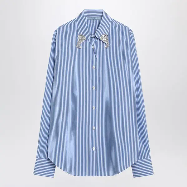 Prada Light Poplin Shirt With Rhinestone Embellishment