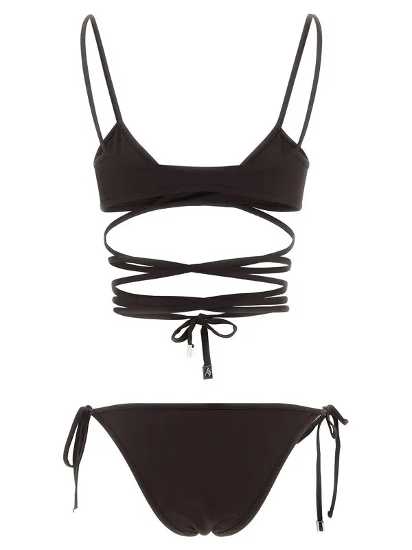 Attico Lycra Bikini With Logo Detail - Brown