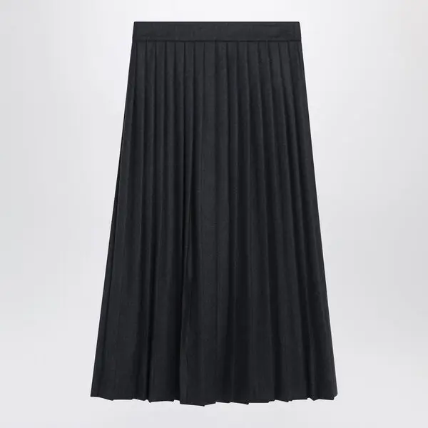 Prada Pleated Wool Skirt With Logo Pin