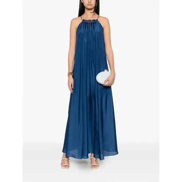 Zimmermann Sleeveless Flared Hem Maxi Dress With Bead-embellished Neckline - Blue