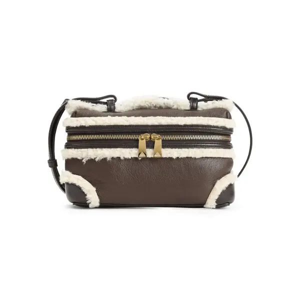 Bottega Veneta Lamb Leather Shoulder Bag With Shearling Trim - Brown