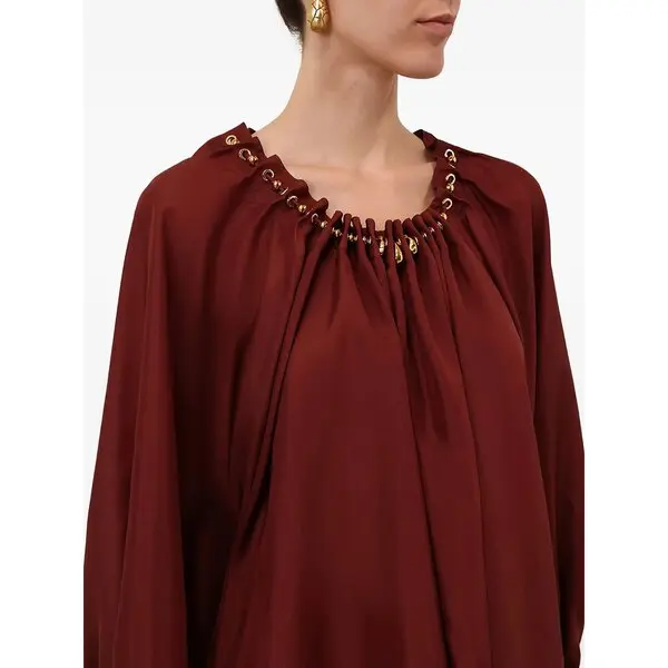 Zimmermann Merlot Silk Gathered Puff Sleeve Blouse - Red
