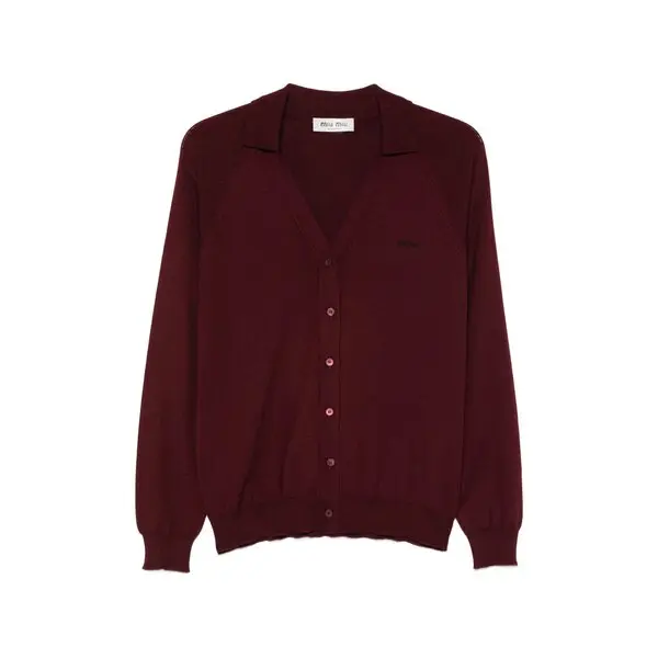 Miu Miu Burgundy Wool Logo Embroidery Cardigan