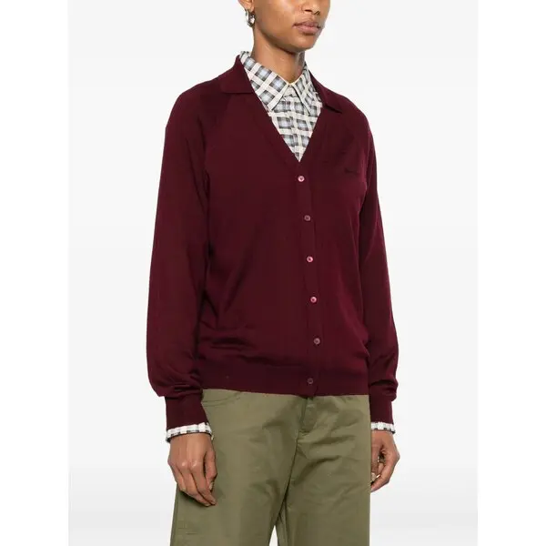 Miu Miu Burgundy Wool Logo Embroidery Cardigan